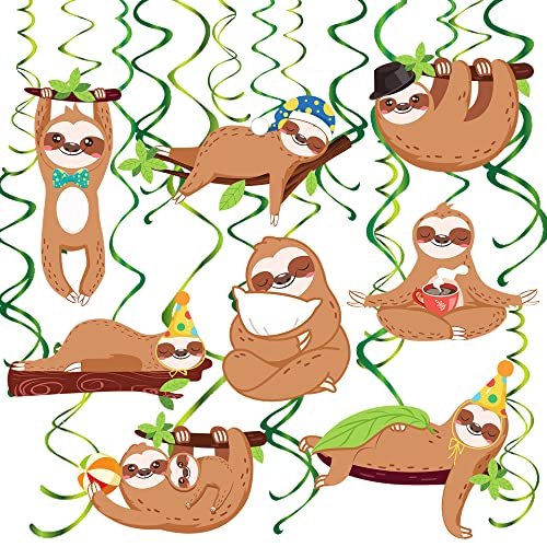 15pcs Sloth Party Hanging Swirls Decorations Sloth Theme Ceiling Streamer for Birthday Party Supplies Baby Shower Favor Spiral Ornaments