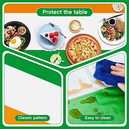 Amylove 2 Pieces Irish Tablecover St Patricks Day Tablecloth 54 x 108 Inch White Orange Green Plastic Tablecloth Lucky Disposable St Patricks Day Table Cover for Irish Day Birthday Party Decorations