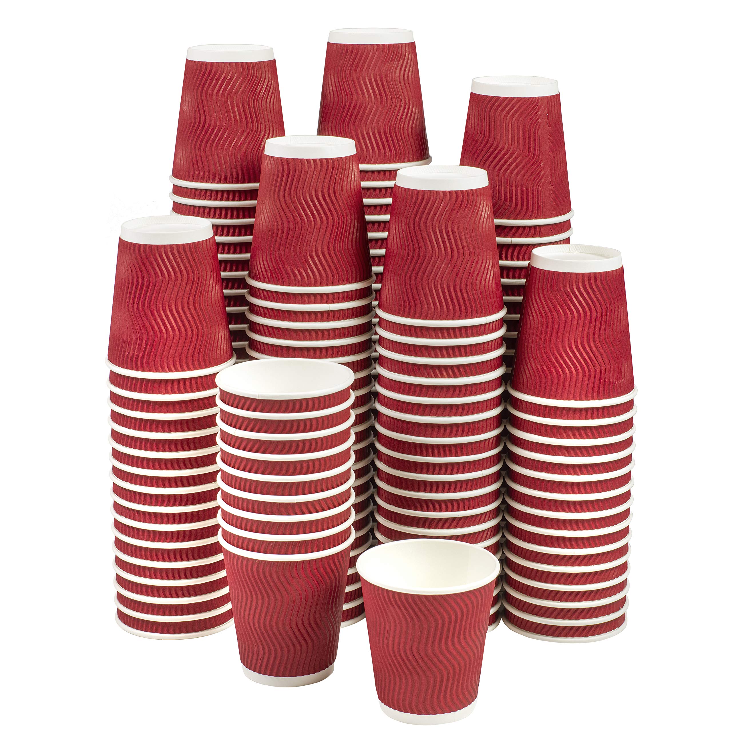 NYHI Set of 150 Ripple Insulated Red Paper Cups CoffeeTea Hot Cups Recyclable 3 Layer Rippled Wall For Better Insulation Perfect for Cappuccino Hot Cocoa or Iced Drinks 8 ounce