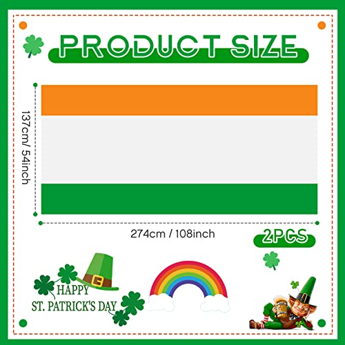 Amylove 2 Pieces Irish Tablecover St Patricks Day Tablecloth 54 x 108 Inch White Orange Green Plastic Tablecloth Lucky Disposable St Patricks Day Table Cover for Irish Day Birthday Party Decorations