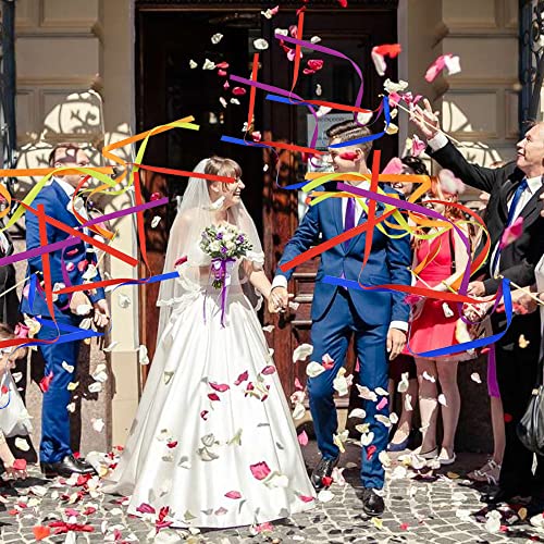 BEISHIDA Wedding Ribbon Wand with Triple Streamers and Bells Magic Fairy Wand for Wedding Party or Holiday Celebration Decoration (Multicolour)