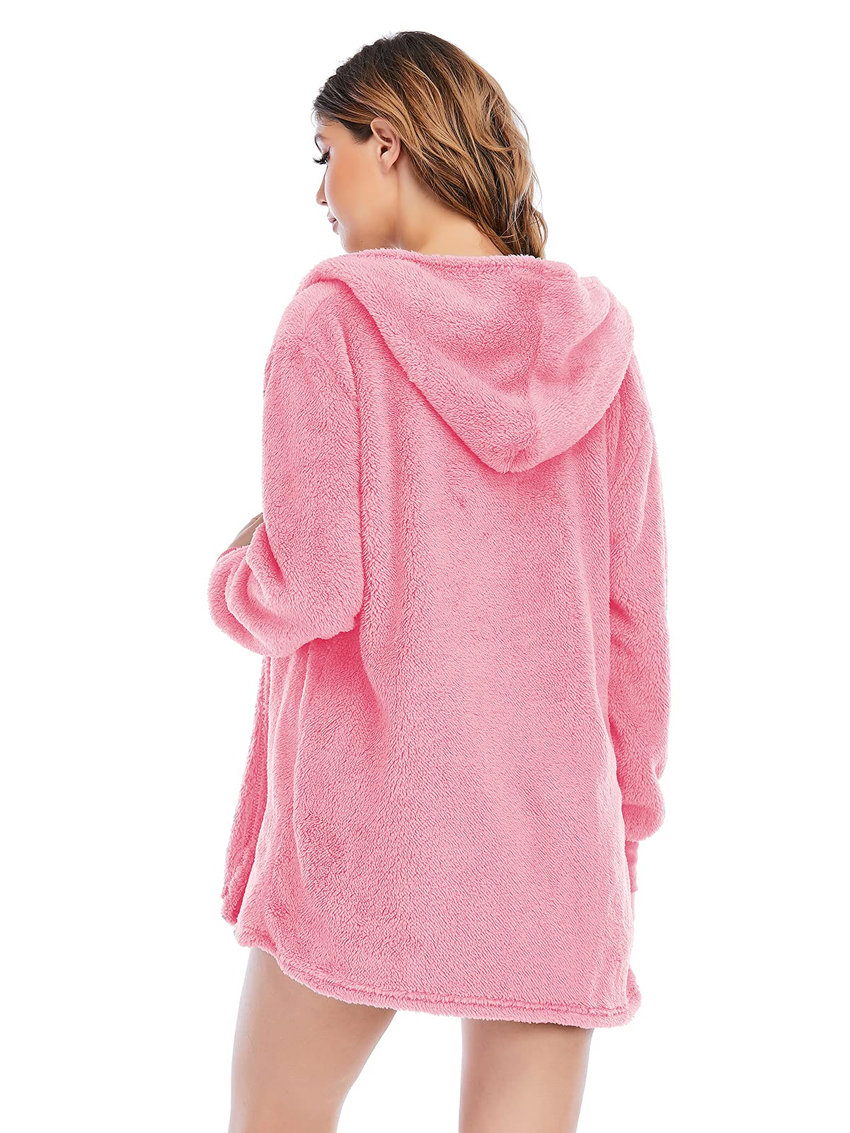 Famnbro Womens Sexy 3 Piece Outfits Fuzzy Warm Fleece Cardigan Fluffy Crop Top Short Sets Pajamas A-pink