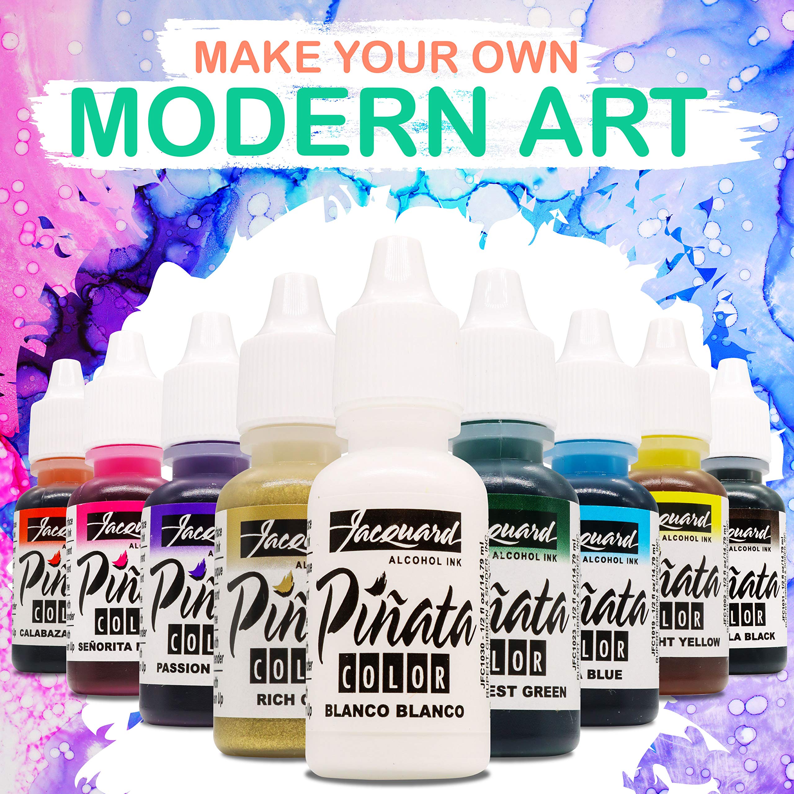 Jacquard Piñata Alcohol Ink Made in USA - Original Exciter Pack - 9 Colors - 1/2 Ounce Bottles - Bundled with Moshify Blending Pen