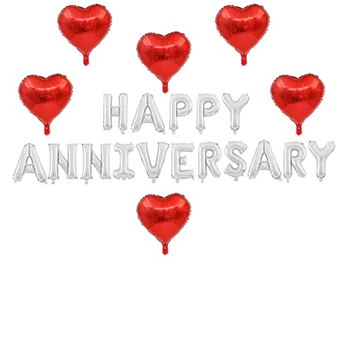KUNGOON Happy Anniversary Balloon Banner,Valentines Day/Wedding Anniversary Party Decorations,Love Party and Anniversary Party Supplies,16 Inch Silver Aluminum Foil.(Silver)