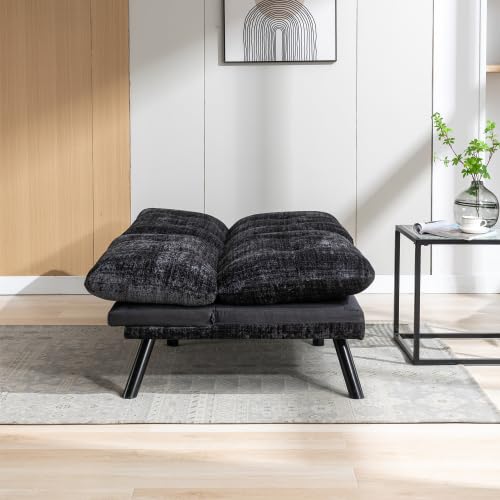 Ochangqi Convertible Futon Sofa Bed with Metal Legs, Adjustable Loveseat Futon Bed Lounge Couch, Futon Sets for Compact Living Space, Single Apartment (Black)