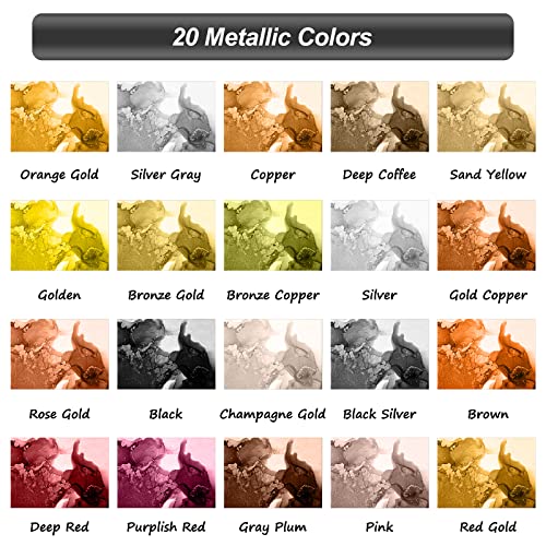 Metallic Alcohol Ink Set - 20 Metal Colors, Concentrated Alcohol-Based Ink, Epoxy Resin Paint Dye for Resin Coasters, Acrylic Painting, Tumbler Making,10 ml Each