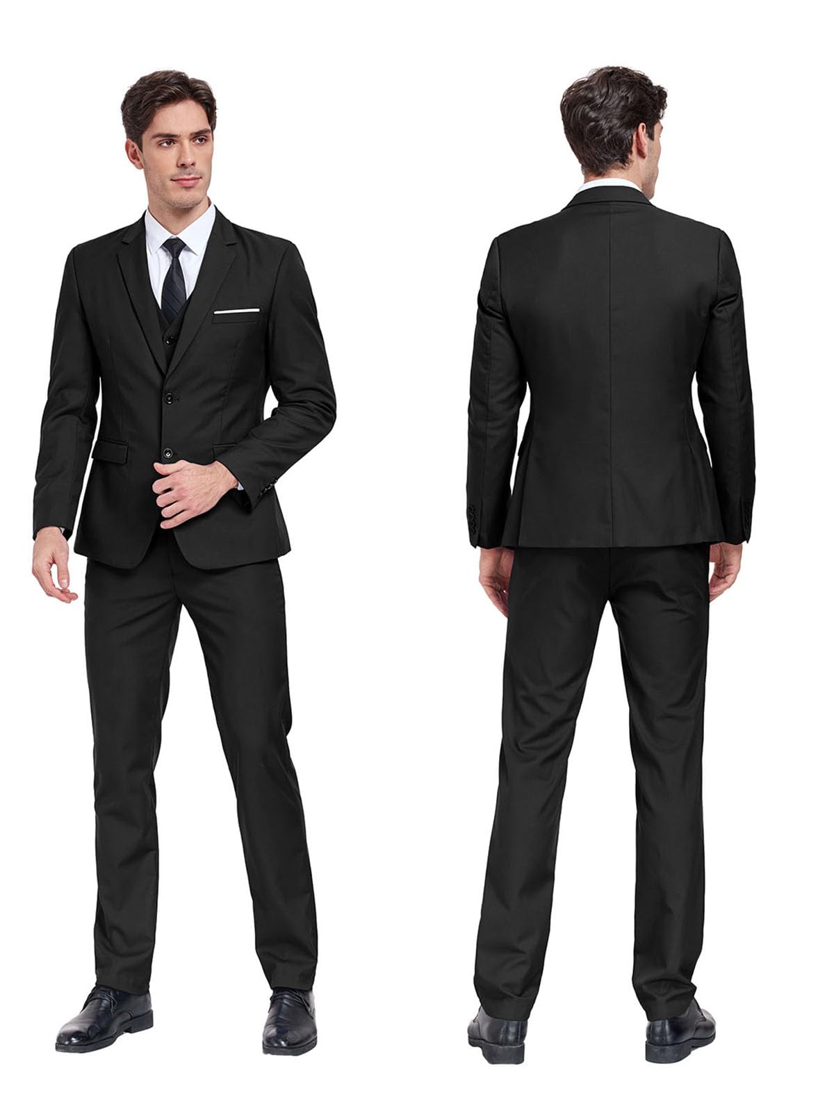 Men Suits 3 Pieces Set Slim Fit Prom Suit Tuxedo Business Formal Suit Wedding Suit Jacket Vest and Pant Suits Black XL