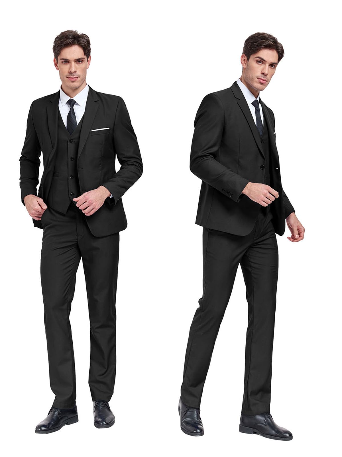 Men Suits 3 Pieces Set Slim Fit Prom Suit Tuxedo Business Formal Suit Wedding Suit Jacket Vest and Pant Suits Black XL
