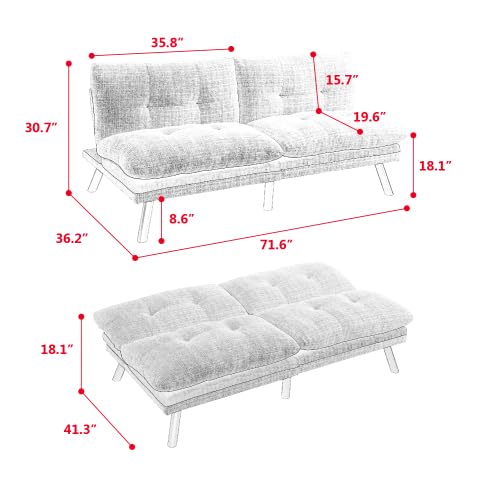 Ochangqi Convertible Futon Sofa Bed with Metal Legs, Adjustable Loveseat Futon Bed Lounge Couch, Futon Sets for Compact Living Space, Single Apartment (Black)