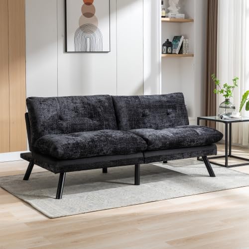 Ochangqi Convertible Futon Sofa Bed with Metal Legs, Adjustable Loveseat Futon Bed Lounge Couch, Futon Sets for Compact Living Space, Single Apartment (Black)