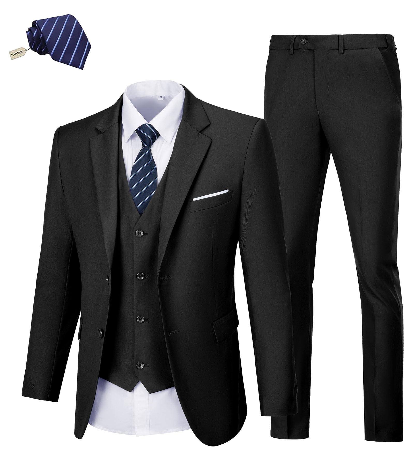 Men Suits 3 Pieces Set Slim Fit Prom Suit Tuxedo Business Formal Suit Wedding Suit Jacket Vest and Pant Suits Black XL