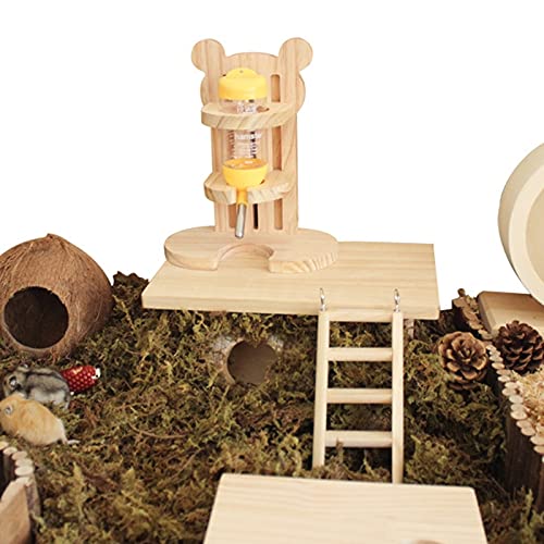 Water Bottle with Anti-Tipple Wood Holder 80ml Small Pet Auto Water Dispenser for Gerbil Cage Water Bottle with Stand for Guinea Pigs Small Pets Hamster Rodents