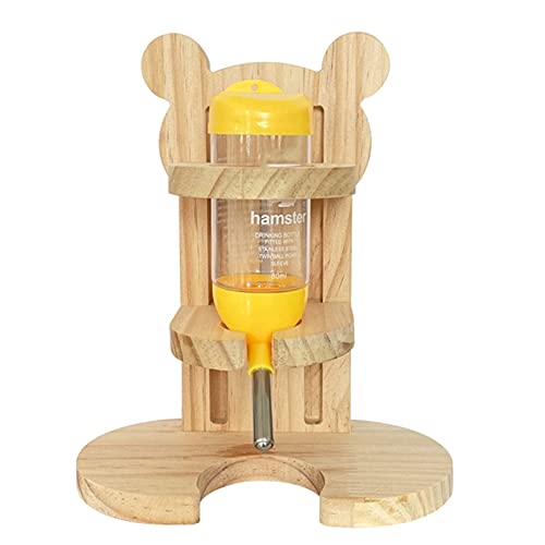 Water Bottle with Anti-Tipple Wood Holder 80ml Small Pet Auto Water Dispenser for Gerbil Cage Water Bottle with Stand for Guinea Pigs Small Pets Hamster Rodents