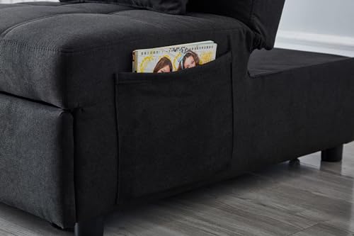 Convertible Pull Out Single Sofa Chair,3-in-1 Multi-Functional Sleeper Chair Bed, Adjustable Backrest Recliner with Modern Fabric for Living Room Bedroom Apartment Small Space（Black）