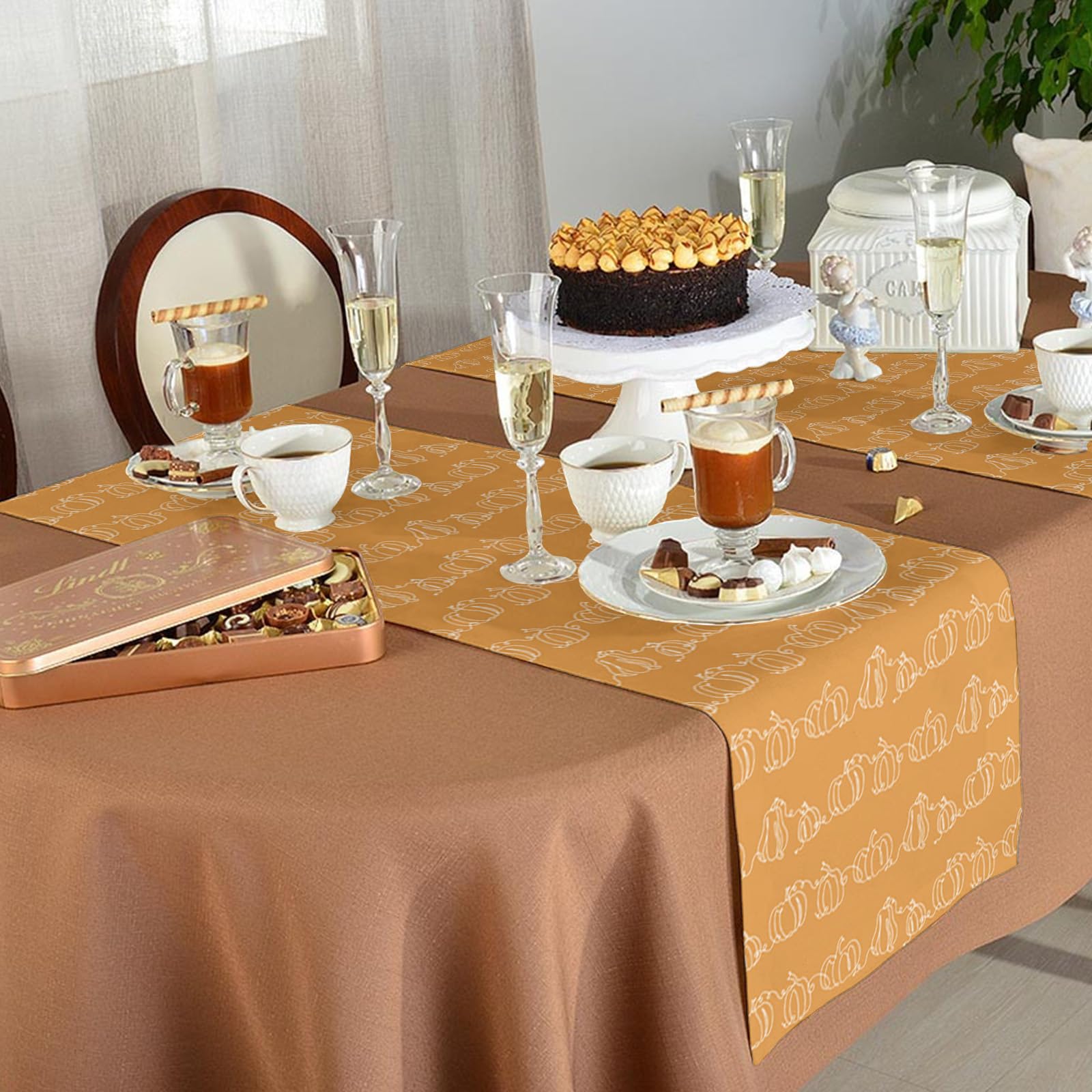 Lsrtoss Thanksgiving Fall Table Runner 60 Inches Long Farmhouse Dress Scarves, Autumn Orange Pumpkin Dining Tablerunner for Coffee Table/Kitchen Island/Party Décor, 13" x 60"