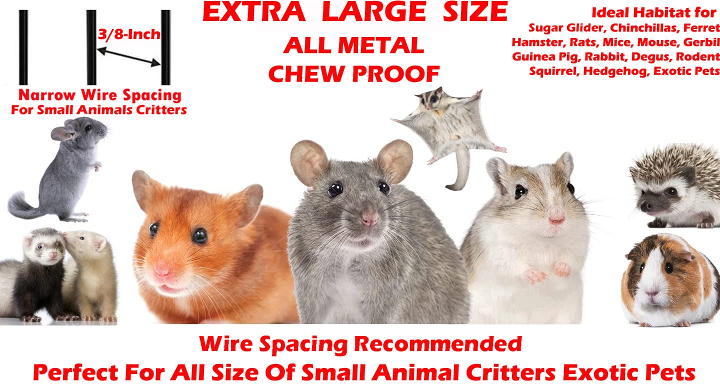 55" Extra Large 5 Levels 3/8-Inch Tight Wire Spacing Guinea Pig Sugar Glider Animal Wire Chew Free Cage with Removable Rolling Stand