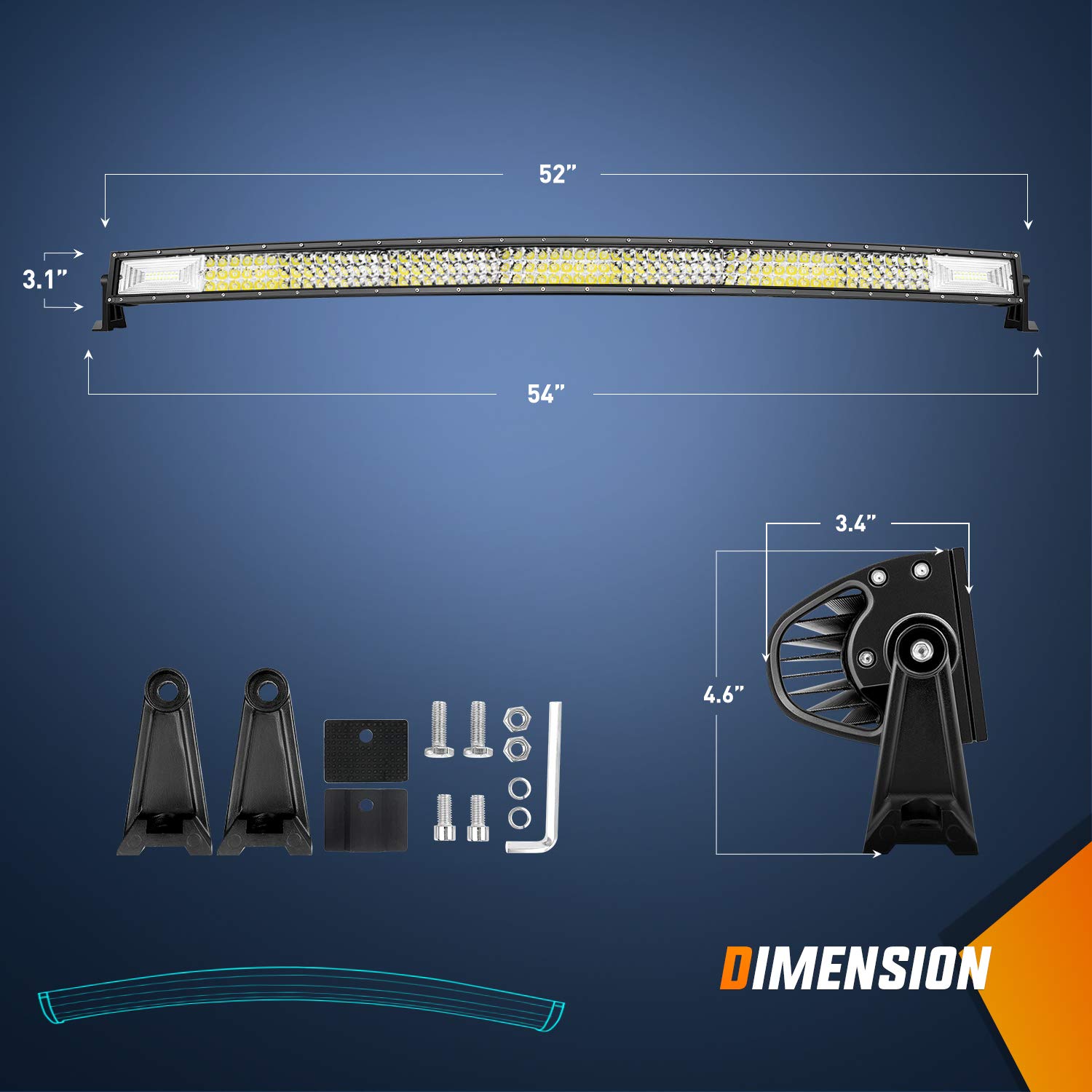 Nilight - 18015C-A LED Light Bar, 52Inch, 783W, 78000LM, Curved Triple Row Flood Spot Combo Beam Off Road Driving Lights for Boat, Trucks, 2 Years Warranty