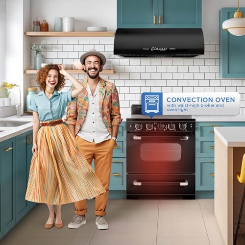 Unique Appliances UGP-30CR EC B Classic Retro Radiant Freestanding Electric Convection Oven Light, Range with 5-Element Glass Cooktop, 30", Midnight Black