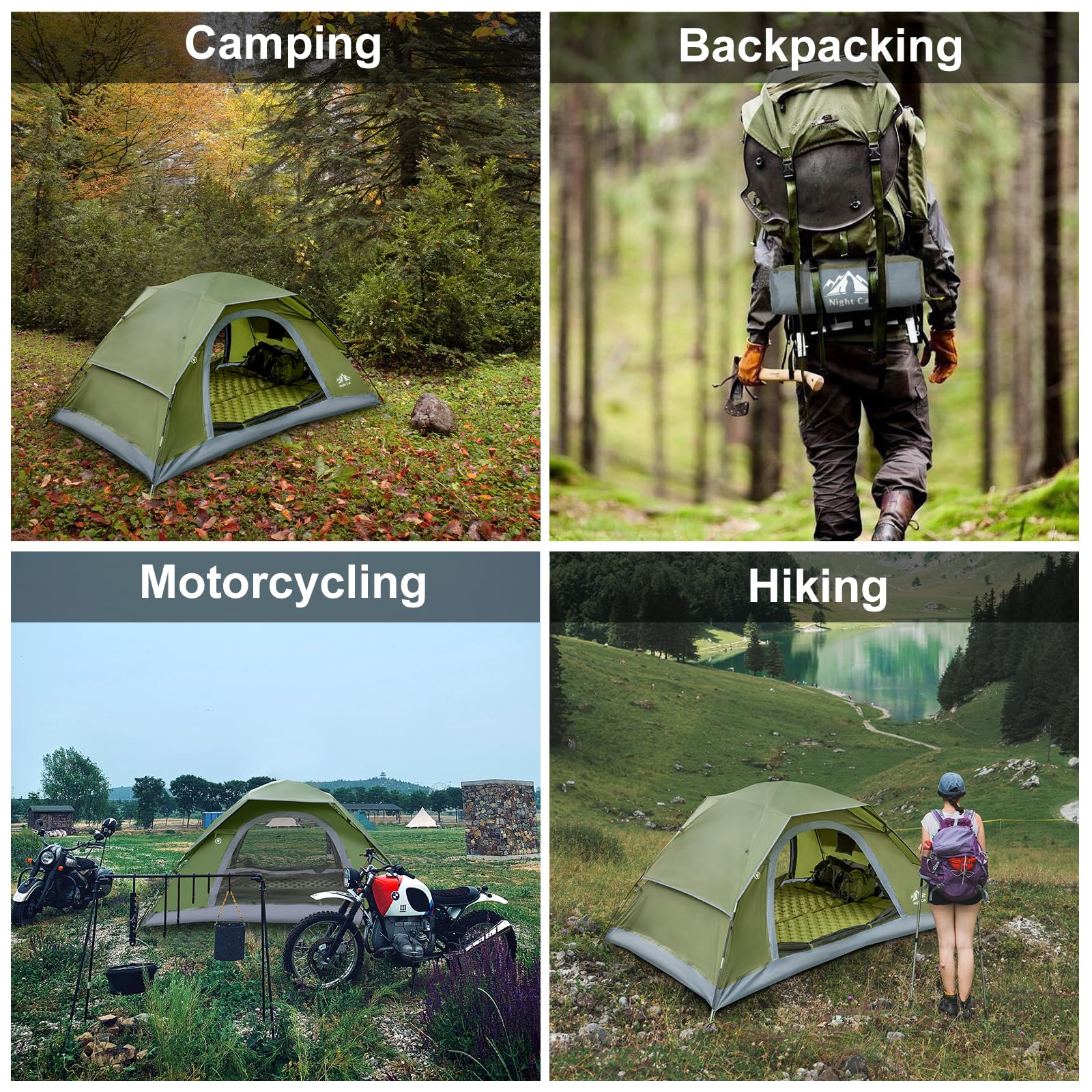 Night Cat Camping Tents 1 2 3 4 Persons with Unique Rainfly Backpacking Tent Easy Clip Setup Double Layers 2 Doors Waterproof Lightweight,Single-Size