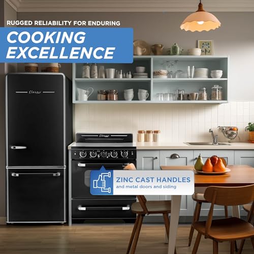 Unique Appliances UGP-30CR EC B Classic Retro Radiant Freestanding Electric Convection Oven Light, Range with 5-Element Glass Cooktop, 30", Midnight Black
