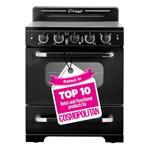 Unique Appliances UGP-30CR EC B Classic Retro Radiant Freestanding Electric Convection Oven Light, Range with 5-Element Glass Cooktop, 30", Midnight Black