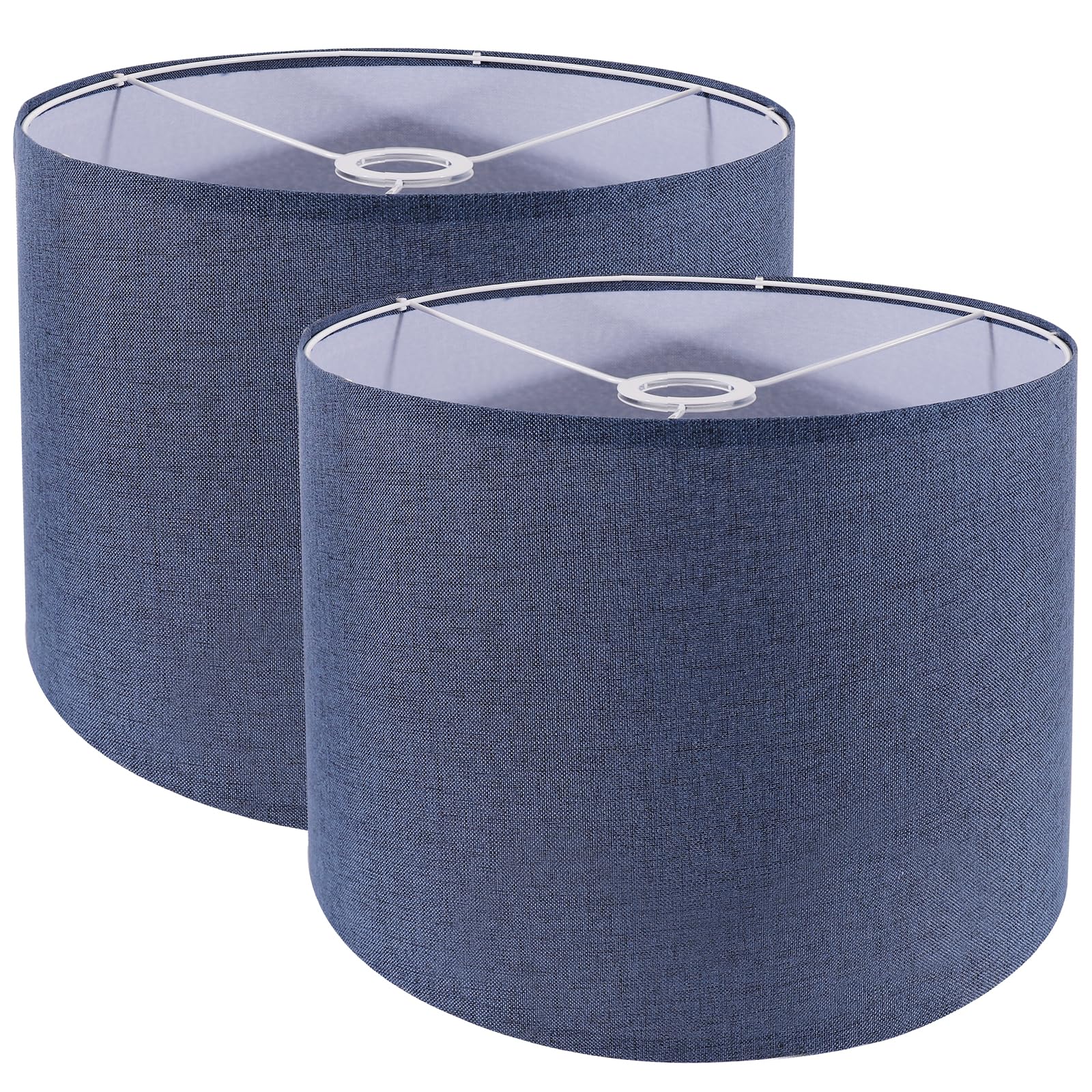 Lamp Shades Set of 2, Drum Lampshade for Table Lamps Floor Lamp, 12" Top X 12" Bottom X 8" High Blue Large-Medium Line Fabric Lamp Shades, Easy Assembly Replacement Lampshades