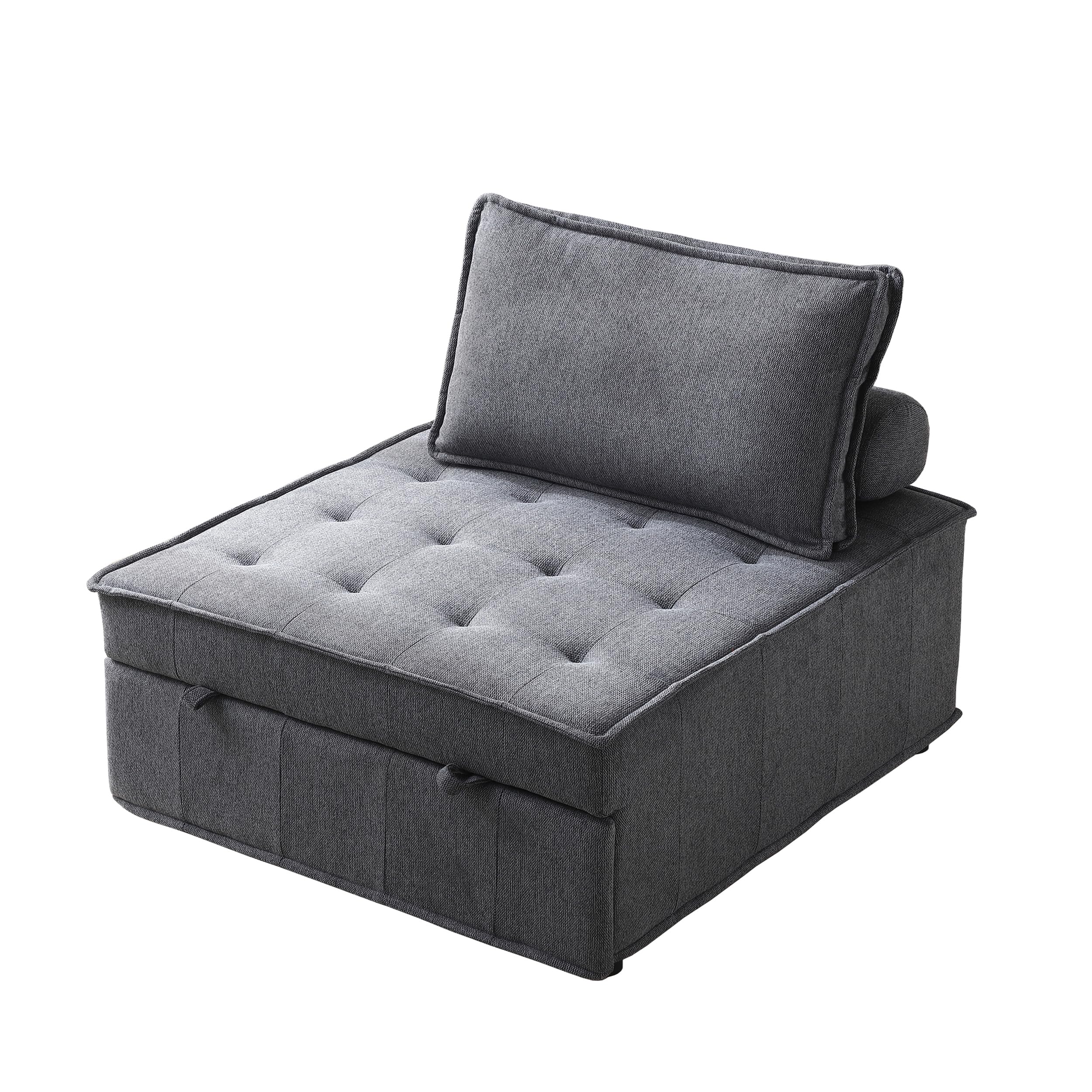 P PURLOVE Sleeper Sofa Bed for Living Room, Modern Ottoman Lazy Couch with Removable Backrest, Multipurpose Sofa Pulling Out Bed for Apartment, Bedroom (Dark Grey)