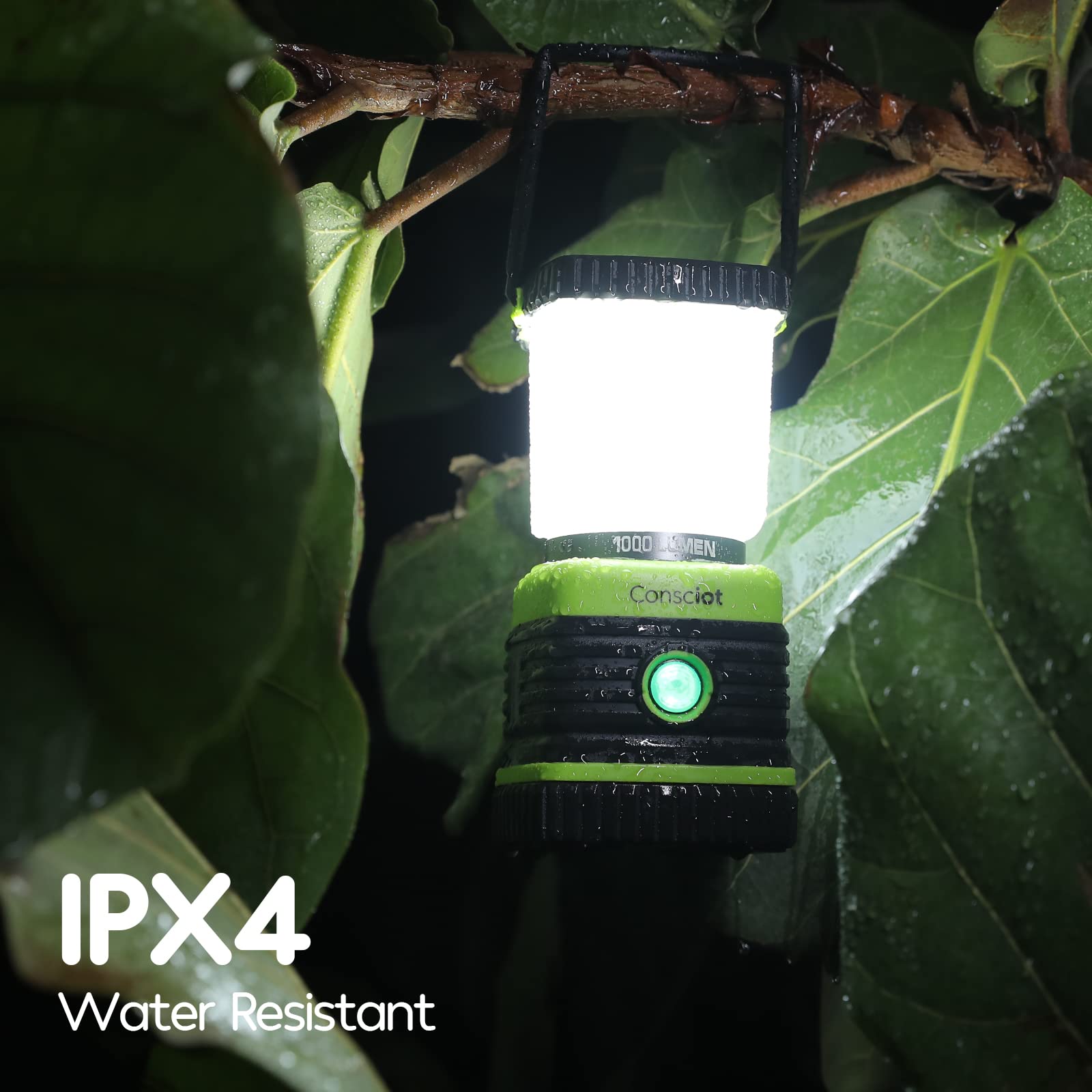 LED Camping Lantern Rechargeable, Consciot Camping Lights, 1000LM, 4 Light Modes, 4400mAh Power Bank, IPX4 Waterproof, Dimmable Tent Lights for Emergency, Power Outages, USB C Cable Included, 2 Pack