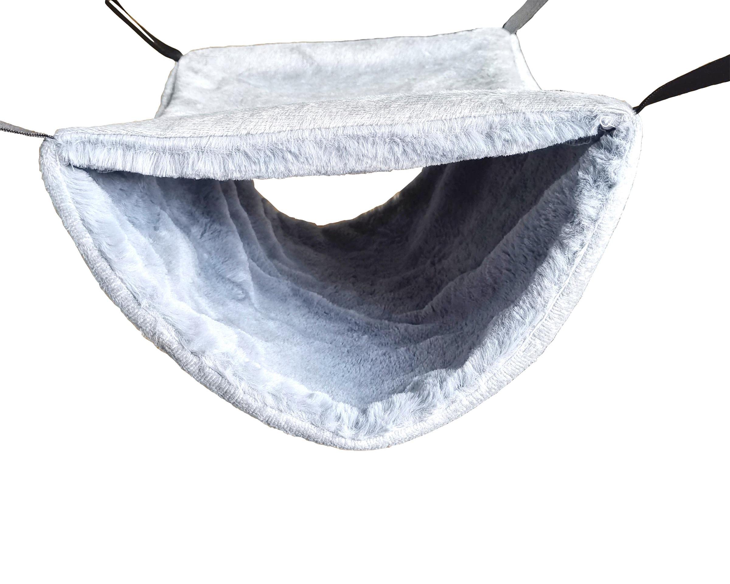 PAWSINSIDE Ferret Hammock Small Animals Soft Plush Double Bunkbed Cage Hanging Hammocks for Rat Guinea Pig Chinchilla Squirrel (Grey)