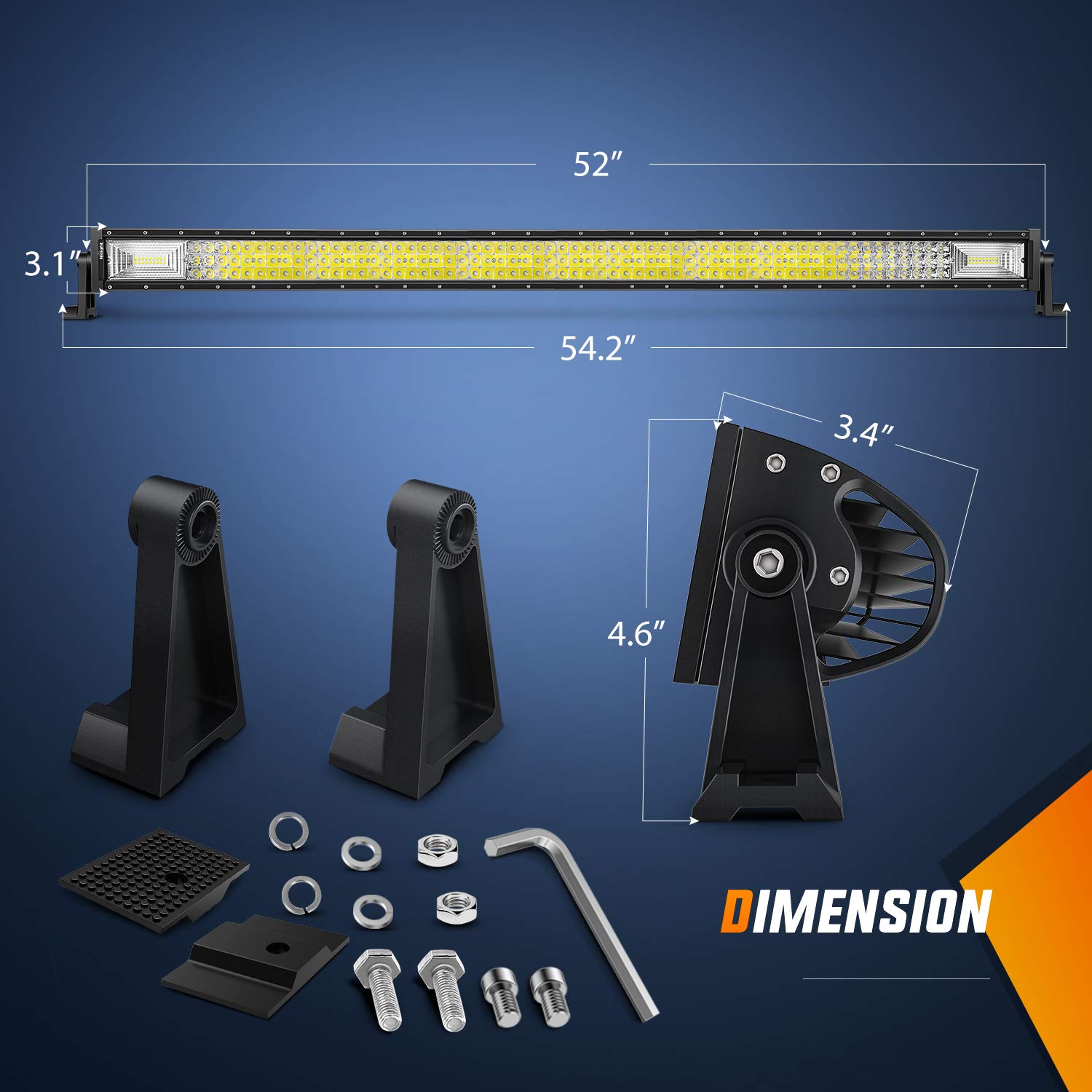 Nilight - 18019C-A LED Light Bar 52Inch 783W Triple Row 49500LM Flood Spot Combo Beam Led Bar Driving Lights Boat Lights Super Bright Led Off Road Lights for Trucks