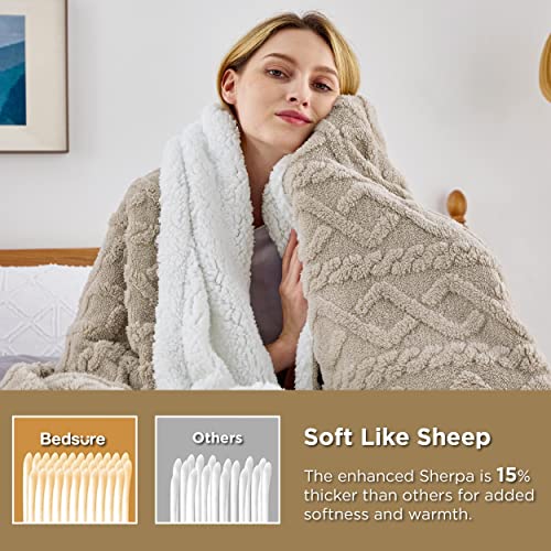 Bedsure Sherpa Fleece Blanket Twin Size for Bed - Fuzzy Soft Cozy Cable Throw for Couch, Thick Warm Blankets for Winter, Beige, 60x80 Inches