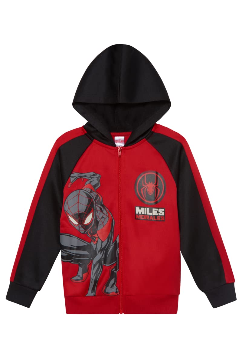 Marvel Spider-Man Boys 3-Piece Fleece Pants Sets, Spiderman Zip-Up Hoodies, T-Shirts, and Pants Sets for Boys (Miles Morales Red, 5/6)