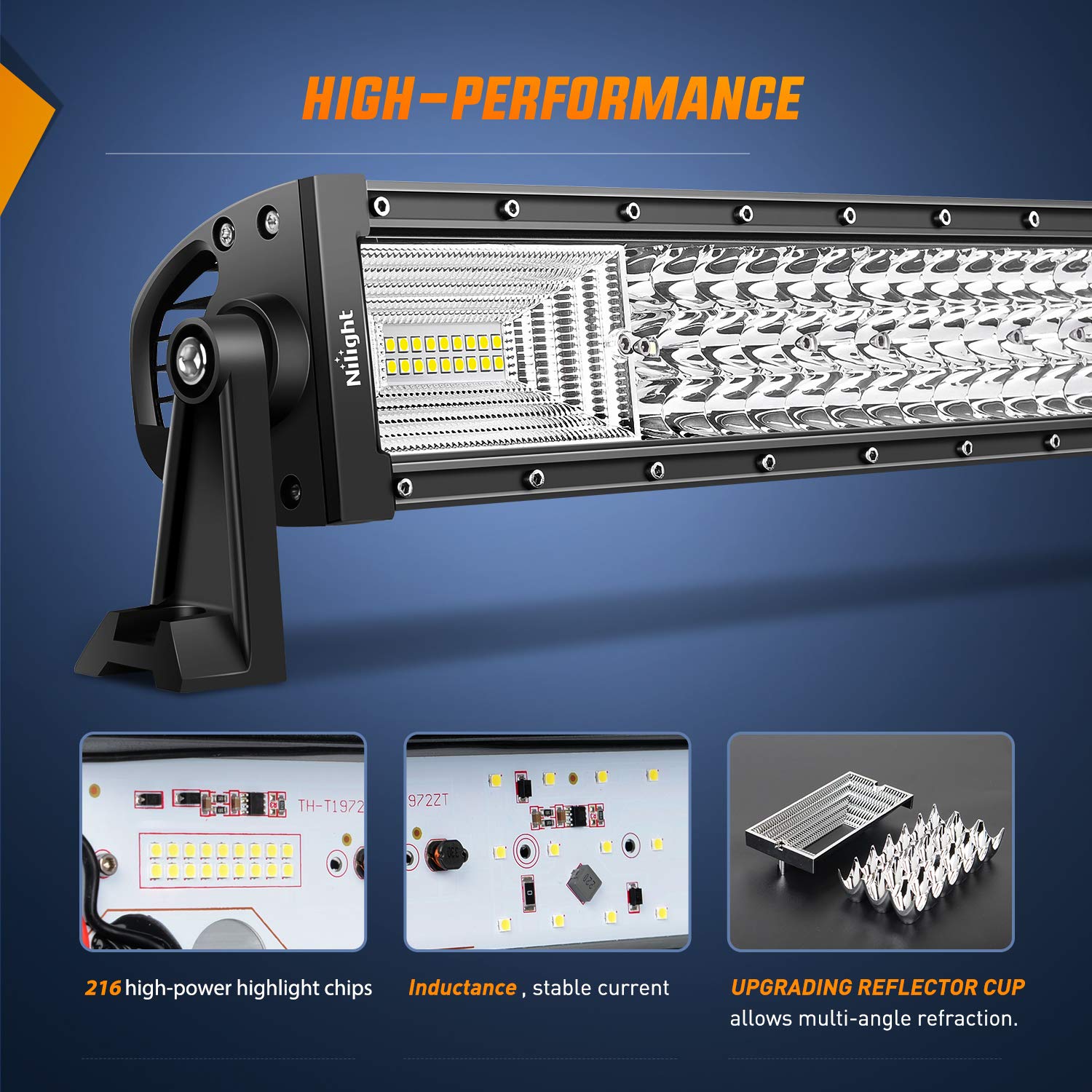 Nilight - 18019C-A LED Light Bar 52Inch 783W Triple Row 49500LM Flood Spot Combo Beam Led Bar Driving Lights Boat Lights Super Bright Led Off Road Lights for Trucks