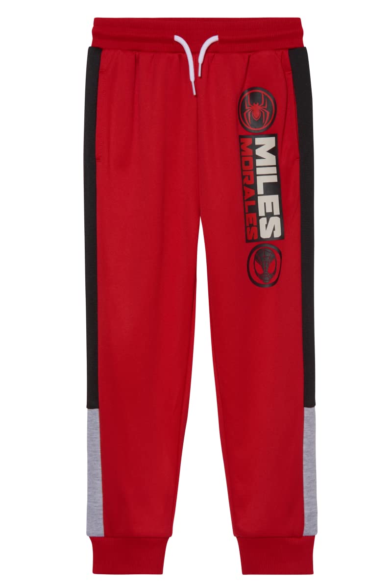 Marvel Spider-Man Boys 3-Piece Fleece Pants Sets, Spiderman Zip-Up Hoodies, T-Shirts, and Pants Sets for Boys (Miles Morales Red, 5/6)