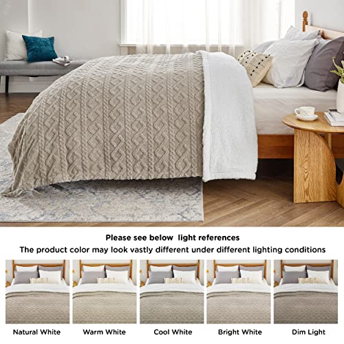 Bedsure Sherpa Fleece Blanket Twin Size for Bed - Fuzzy Soft Cozy Cable Throw for Couch, Thick Warm Blankets for Winter, Beige, 60x80 Inches