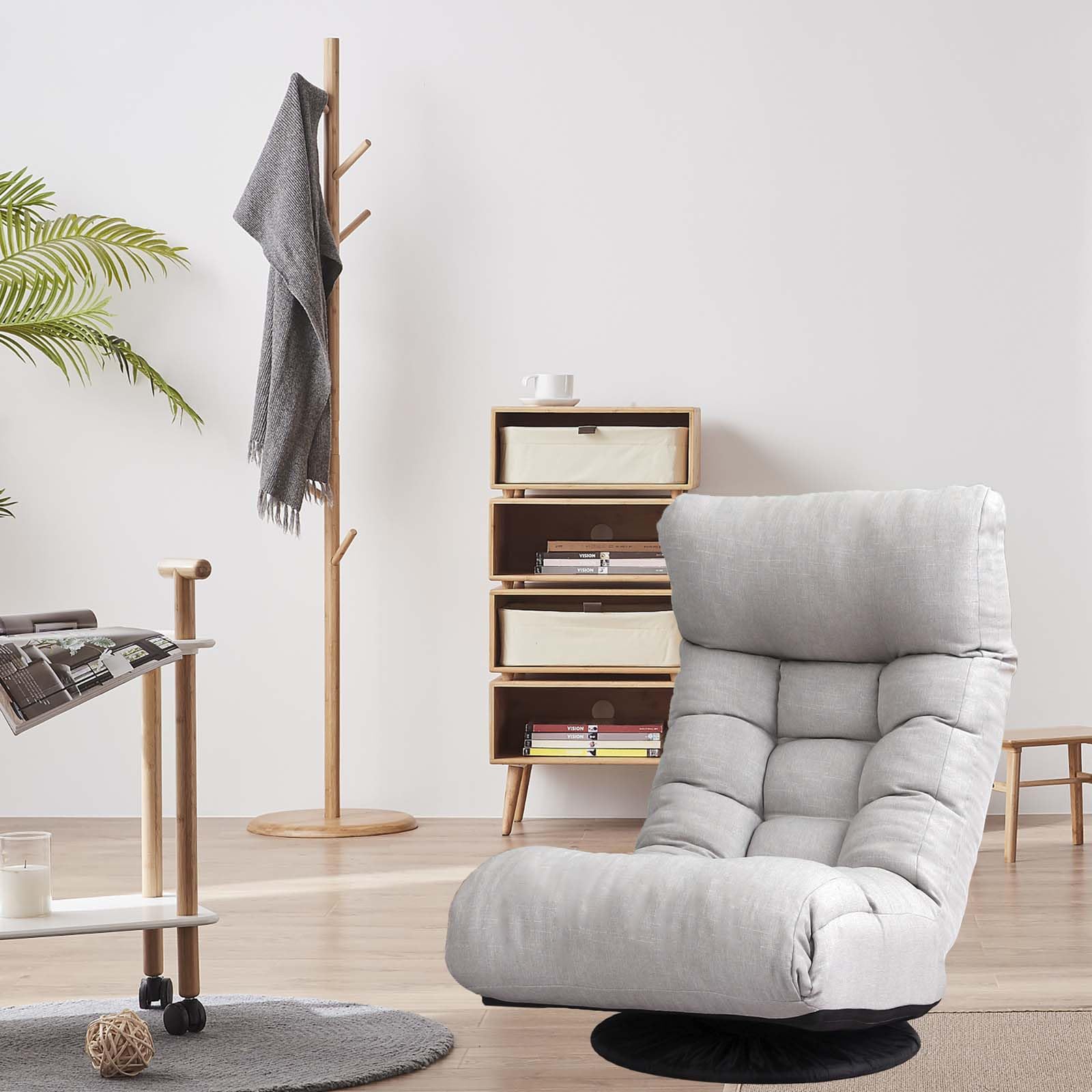GERDIOEB Folding Sofa Bed, Leisure Convertible Sofa Chair, Tatami with 360 Degrees Rotatable Bottom for Living Room/Dorm/Guest Room/Home Office/Apartment, Gray