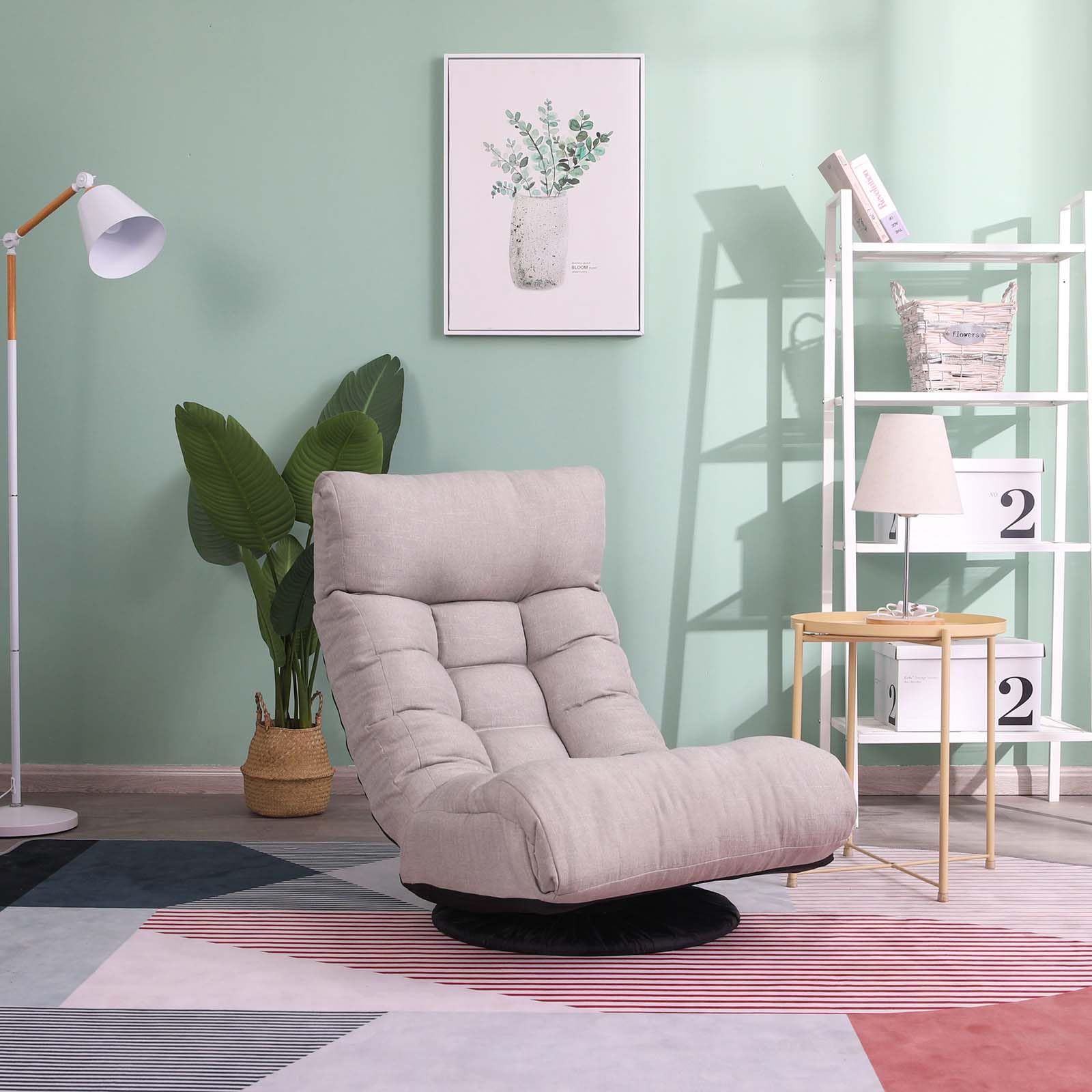 GERDIOEB Folding Sofa Bed, Leisure Convertible Sofa Chair, Tatami with 360 Degrees Rotatable Bottom for Living Room/Dorm/Guest Room/Home Office/Apartment, Gray