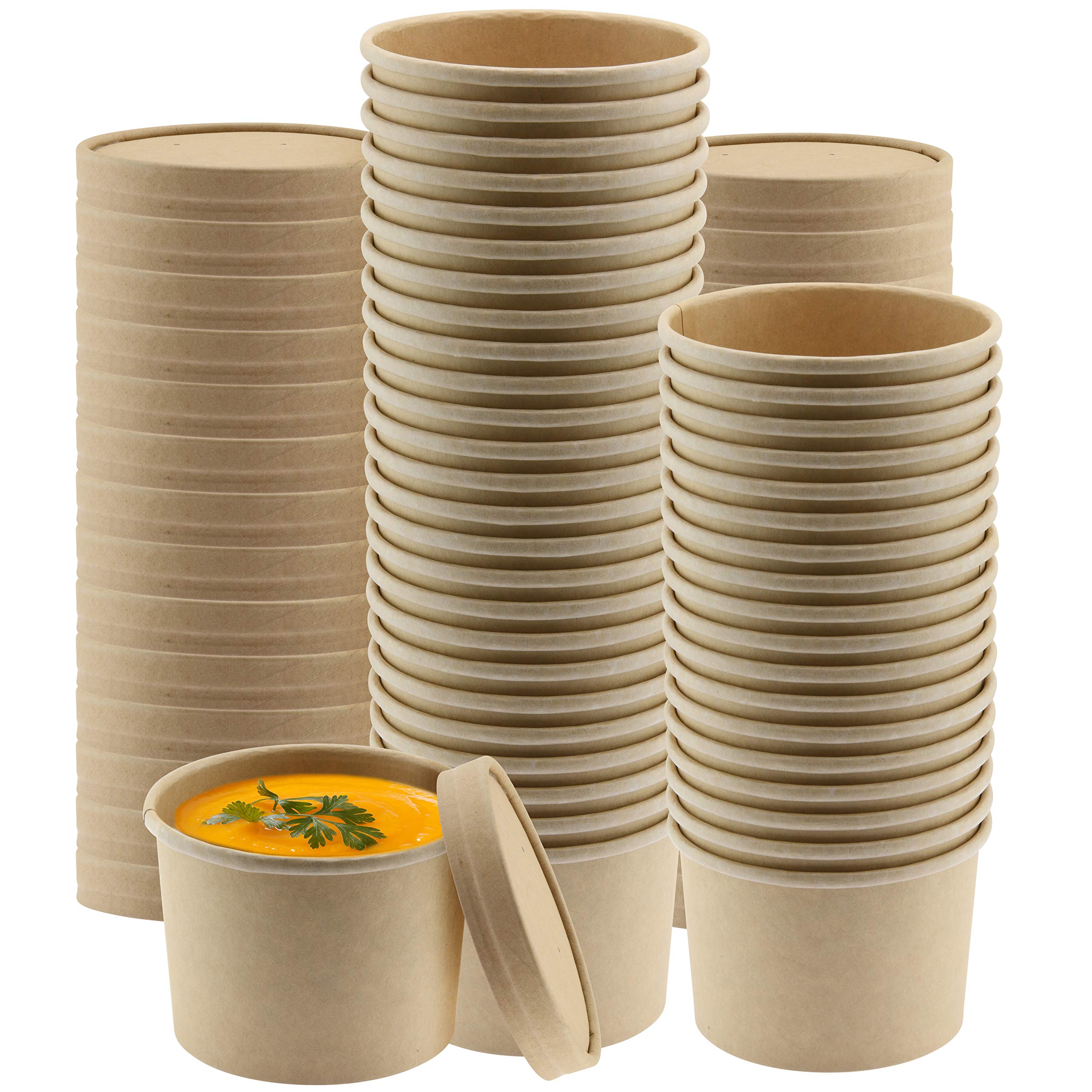 NYHI Kraft 50 Pack 8 oz Small Paper Bowls Soup Storage Containers With Lids Insulated Take Out Disposable Food Storage Cups For Hot Cold Foods To Go Bowls With Vented Lids