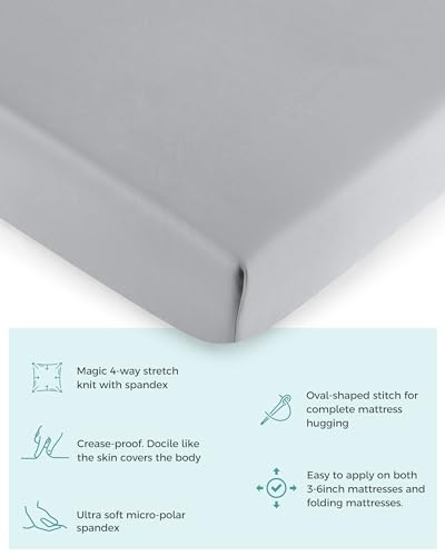 Forias Fitted Sheet for Folding Mattress, Compatible with 4inch, 6inch Size Trifold Mattress,4-Way Stretch Knit, Snug Fit, Ultra-Soft and Cozy Washable Fitted Sheet (Twin)