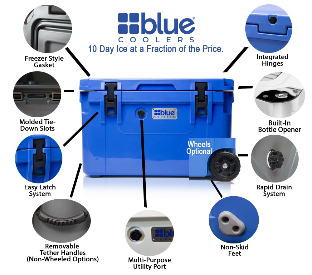 Blue Coolers Ice Vault – 60 Quart, Roto-Molded Ice Cooler with Wheels | Large Ice Chest Holds Ice up to 10 Days | Trademark Blue
