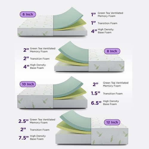 NapQueen Twin XL Size Mattress, 8 Inch Anula Green Tea Infused Memory Foam Mattress, Twin XL Size Mattress Bed in a Box, CertiPUR-US Certified Mattress