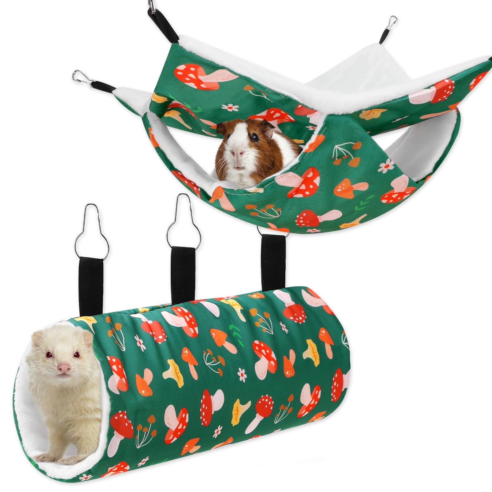 Mushroom Guinea Pig Rat Hammock and Hideout Bed Hamster Ferret Hanging Hammock and Tunnel Tube Soft Cage Accessories for Small Animals Chinchilla Sugar Glider Squirrel Sleep Play Hide In Fungi Design