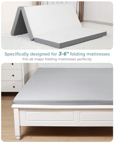 Forias Fitted Sheet for Folding Mattress, Compatible with 4inch, 6inch Size Trifold Mattress,4-Way Stretch Knit, Snug Fit, Ultra-Soft and Cozy Washable Fitted Sheet (Twin)