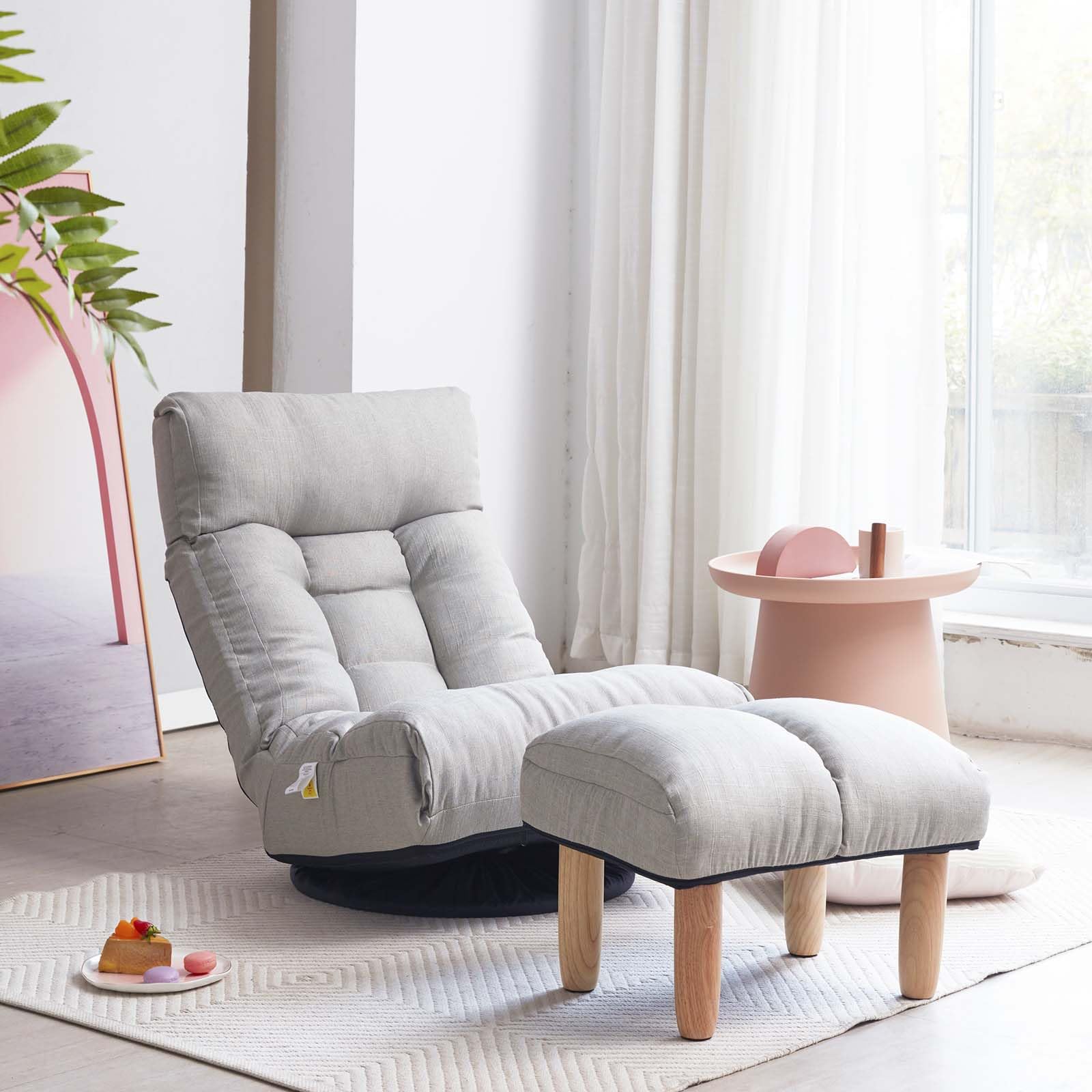 GERDIOEB Folding Sofa Bed, Leisure Convertible Sofa Chair, Tatami with 360 Degrees Rotatable Bottom for Living Room/Dorm/Guest Room/Home Office/Apartment, Gray