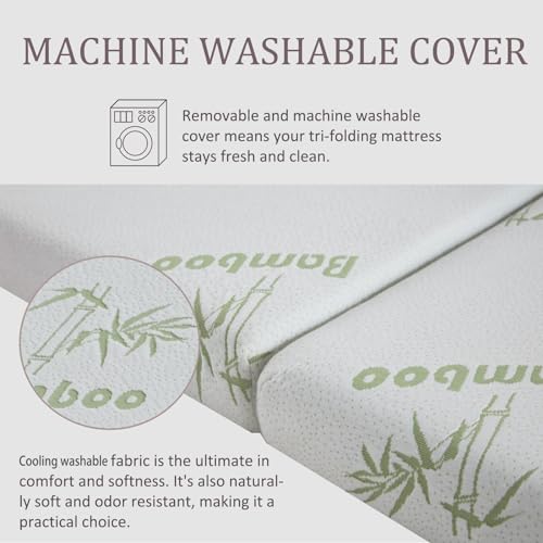 SINWEEK Folding Mattress Single Trifold Floor Guest Bed Foldable Sleeping Mats for Adults Tri Folding Foam Camping Pad with Travel Bag and Washable Cooling Cover CertiPUR-US Certified