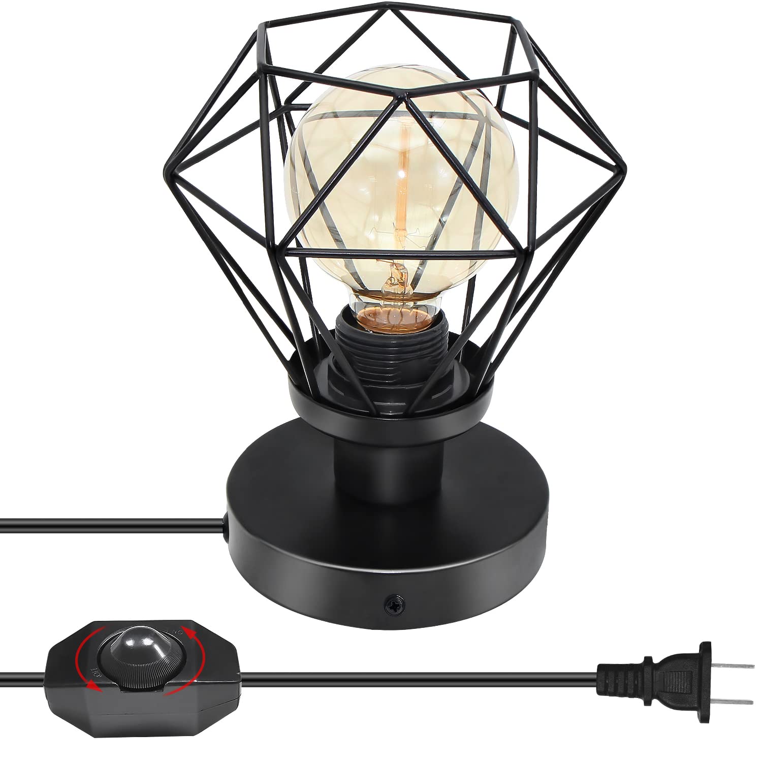Industrial Mini Table Lamp, Dimmable Black Metal Cage Small Desk Lamp,Small Lamps for Small Spaces, 4.7 in E26 E27 Screw Light Bulb Holder Base,DIY Lampshade,Plug in &Hardwired Wall Light for Bedroom