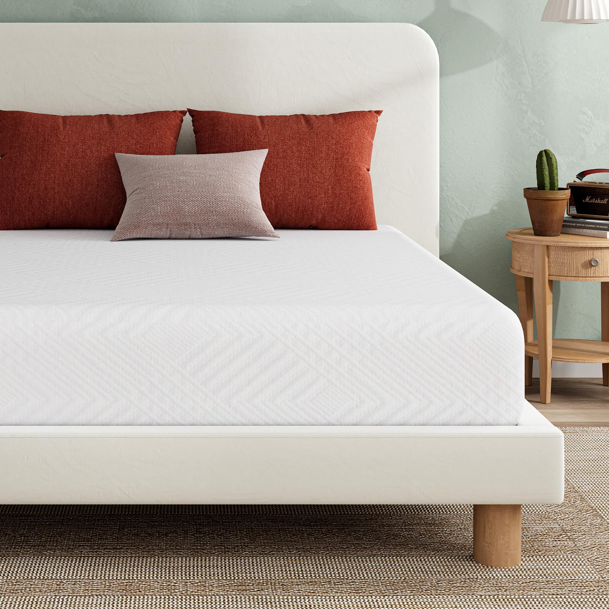 EGO White 10 Inch Full Green Tea Memory Foam Mattress, Gel Mattress Bed in a Box, CertiPUR-US Certified, Double Mattress, 54"x75", Medium Firm
