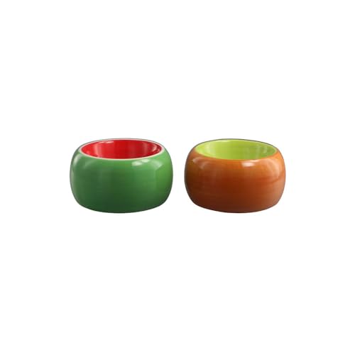 Pokinge 2 Packs Hamster Bowls, Ceramic Small Animals Food Dish Mini Anti-Moving Water Drinker for Rat Gerbil Hedgehog Kiwi Watermelon Pattern Pet Supplies