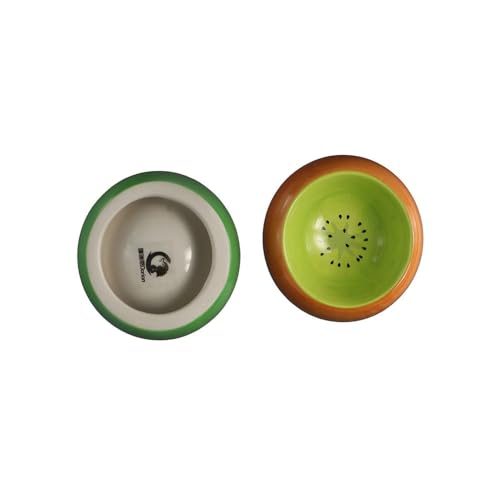 Pokinge 2 Packs Hamster Bowls, Ceramic Small Animals Food Dish Mini Anti-Moving Water Drinker for Rat Gerbil Hedgehog Kiwi Watermelon Pattern Pet Supplies