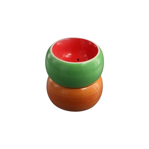 Pokinge 2 Packs Hamster Bowls, Ceramic Small Animals Food Dish Mini Anti-Moving Water Drinker for Rat Gerbil Hedgehog Kiwi Watermelon Pattern Pet Supplies